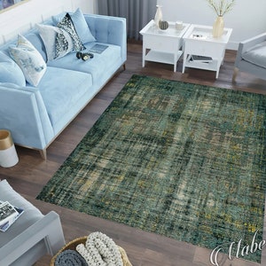 Grunge Rug, Green Grunge Worn Style Pattern Nonslip Area Rug, Green and ...