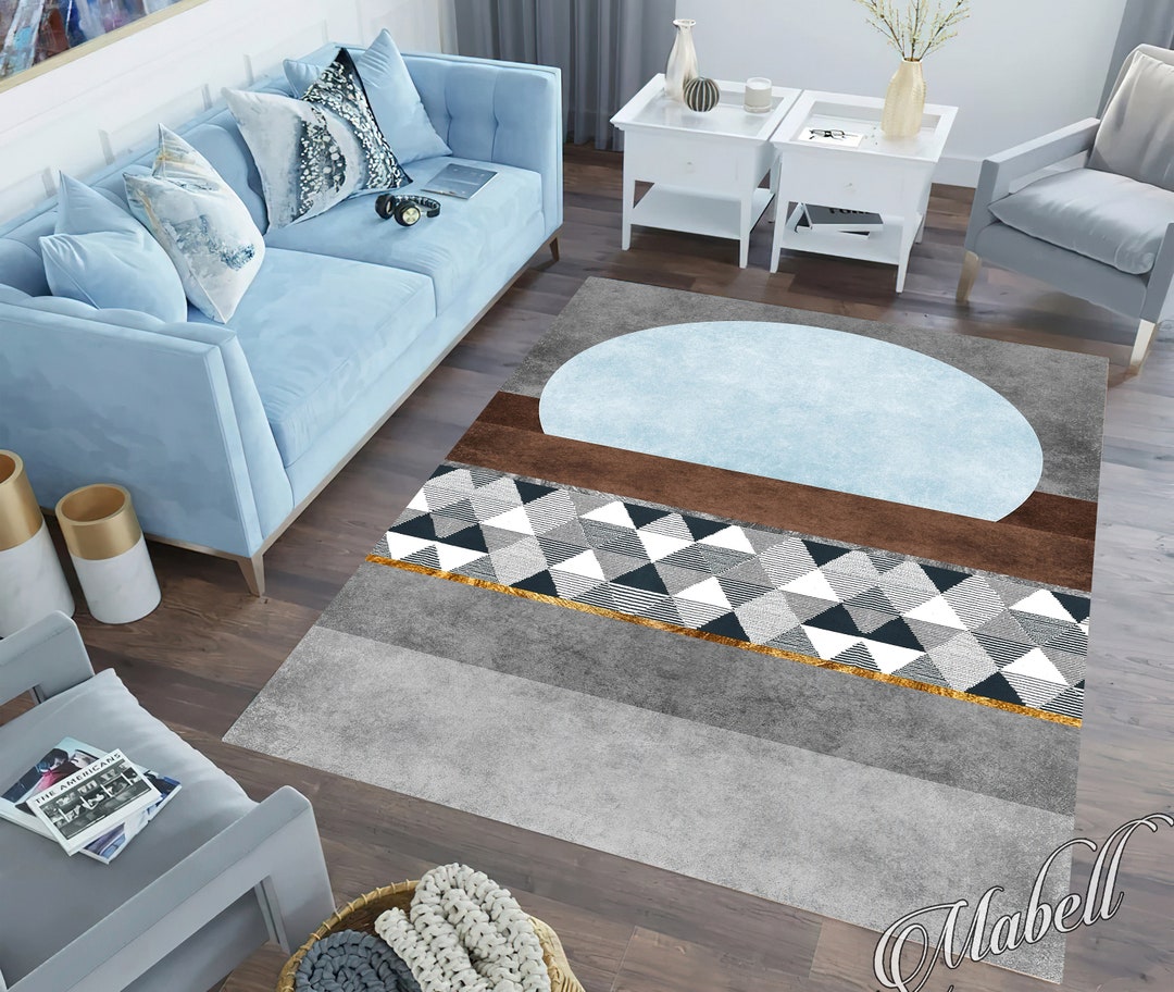 Geometric Rug, Ice Blue Circle Pattern Nonslip Area Rug, Lux Oriental ...