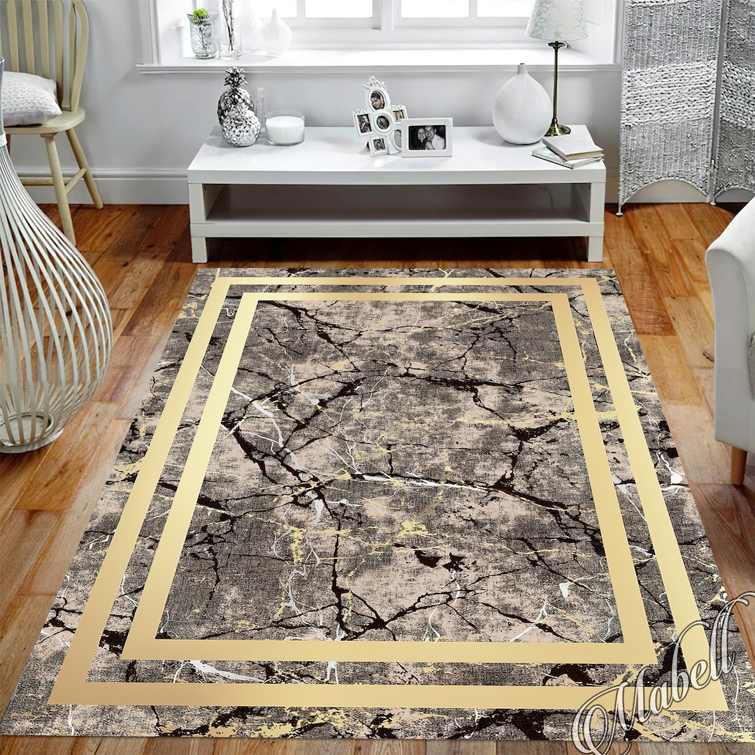 Marble Rug, Cracked Marble Pattern Nonslip Area Rug, Real Marble View ...