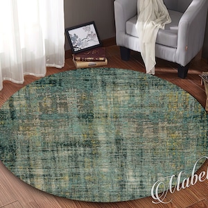 Grunge Rug, Green Grunge Worn Style Pattern Nonslip Area Rug, Green and ...