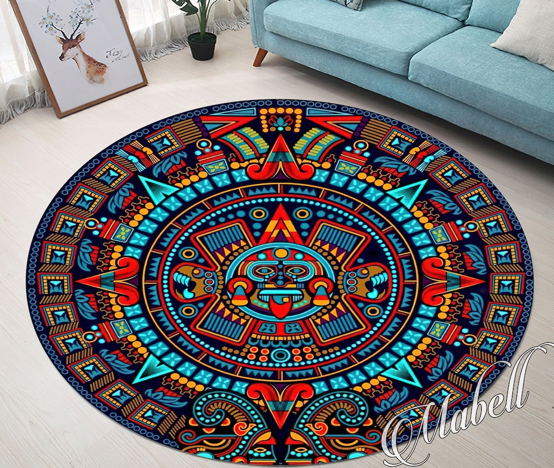 Buddha Rug, Mayan Calender Themed Nonslip Area Rug, Aztec Rug, Living ...