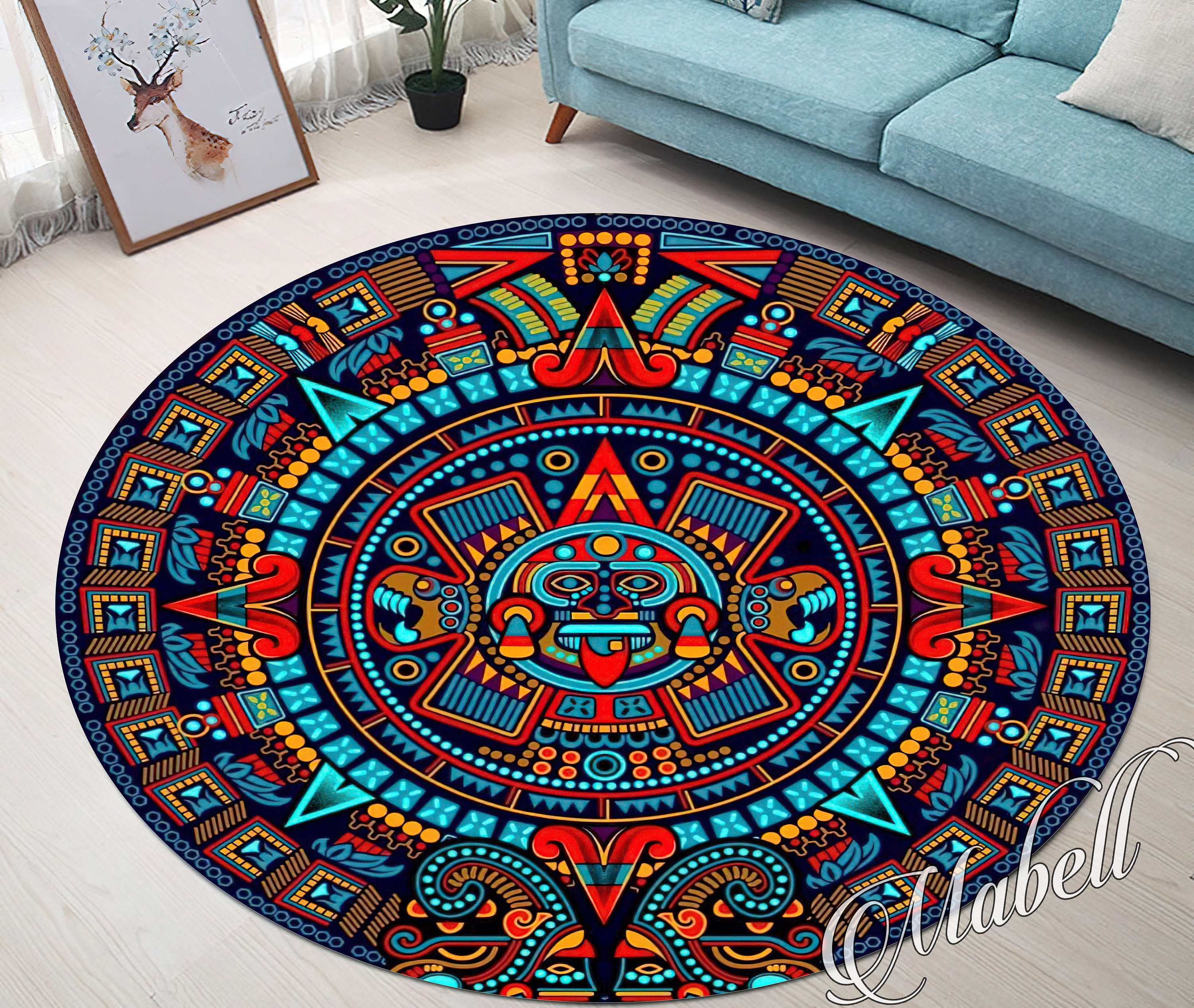 Buddha Rug Mayan Calender Themed Nonslip Area Rug Aztec Rug - Etsy