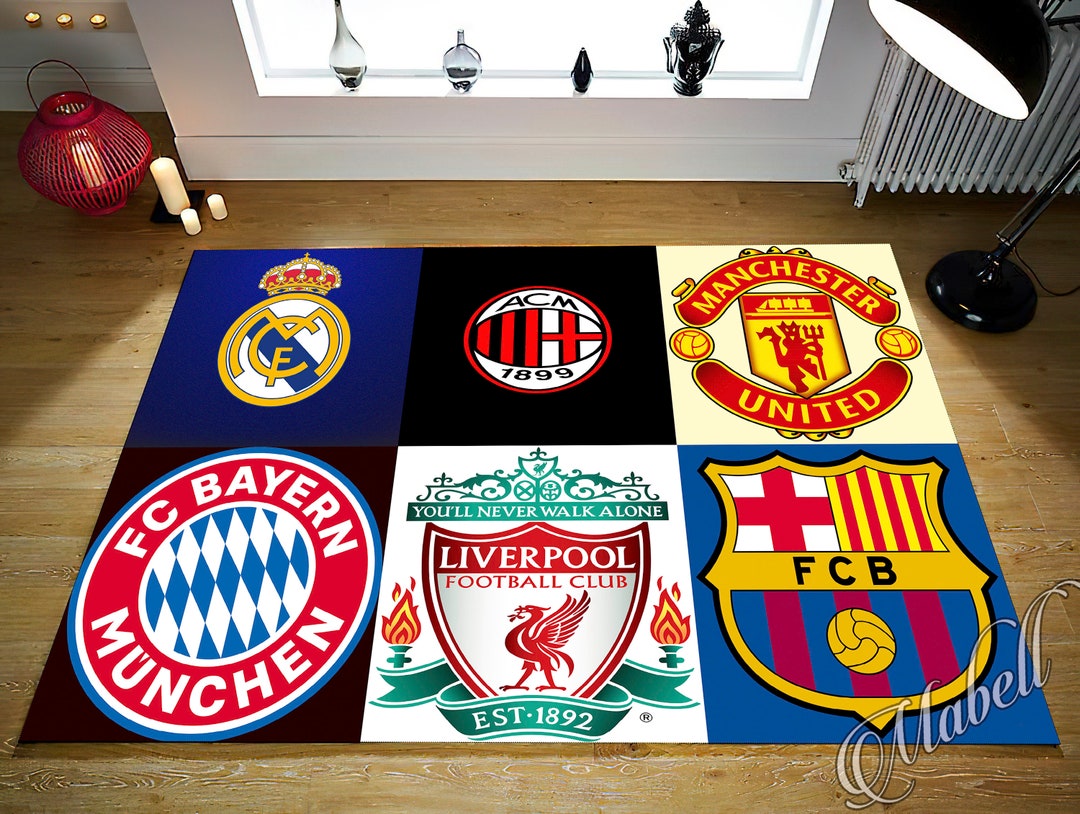 Football Teams Rug, Champion Teams Logo Themed Rug, Kids Room Rug, Teen ...