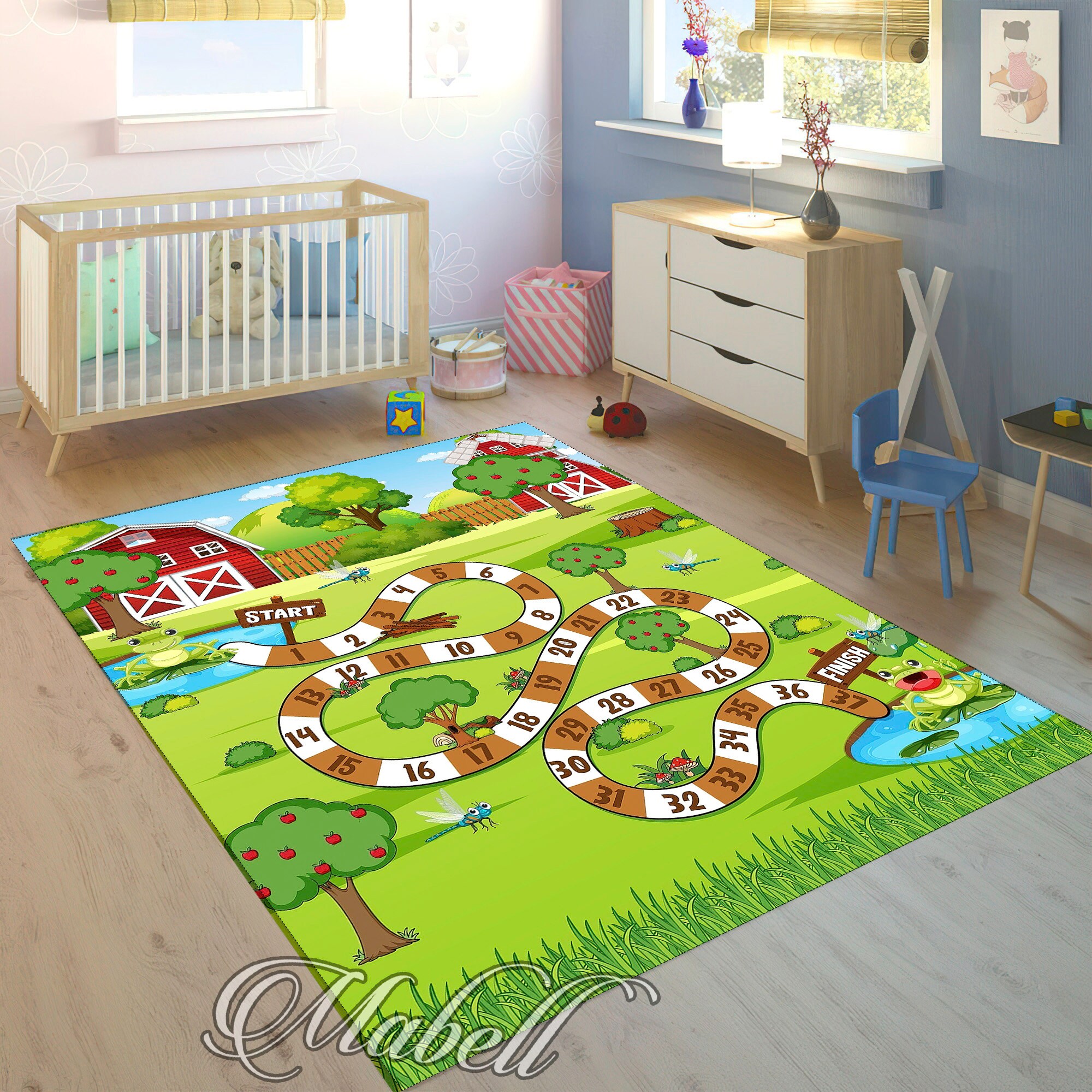 Farm Nursery Rug, Cute Frog Farm Themed Nonslip Area Rug, Kids Room Rug ...