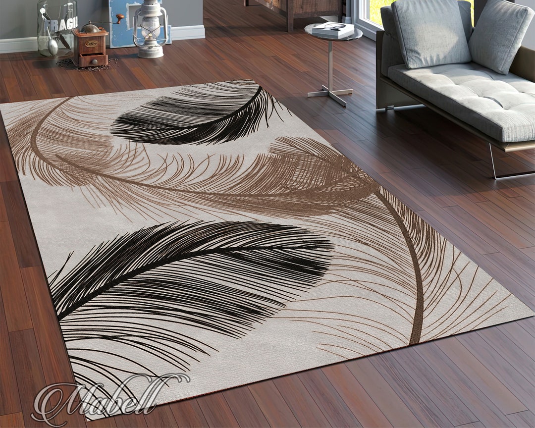 Feather Rug, Black and Brown Feather Themed Nonslip Area Rug, Plant Rug ...