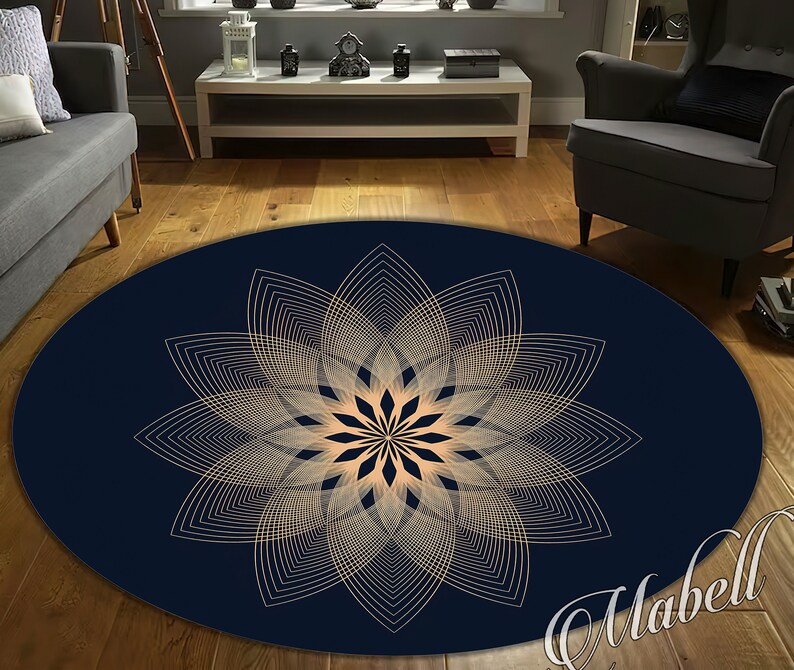 Mandala Rug, Flower Themed Nonslip Area Rug, Colorful Mandala Themed ...