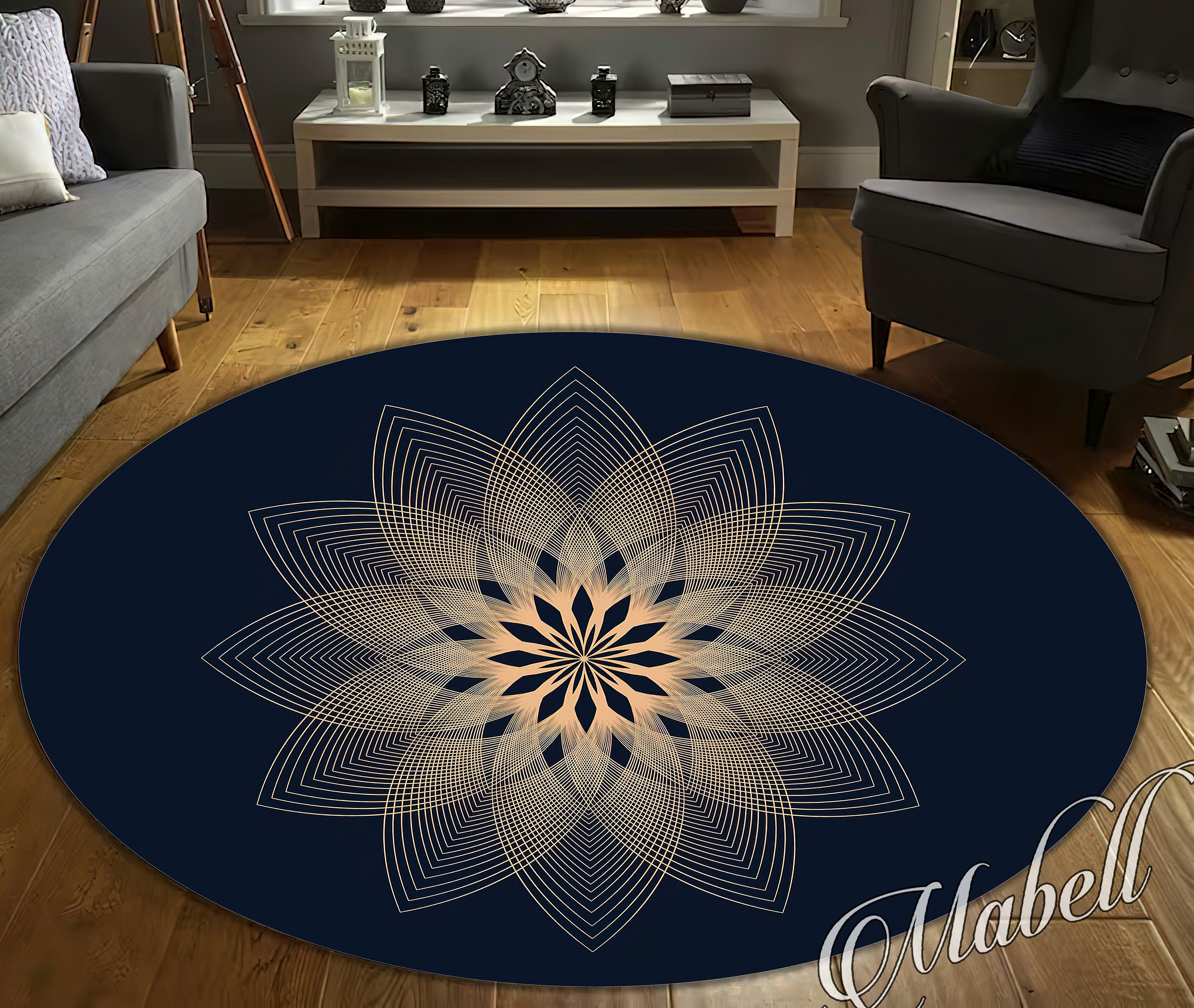 Mandala Rug, Flower Themed Nonslip Area Rug, Colorful Mandala Themed ...