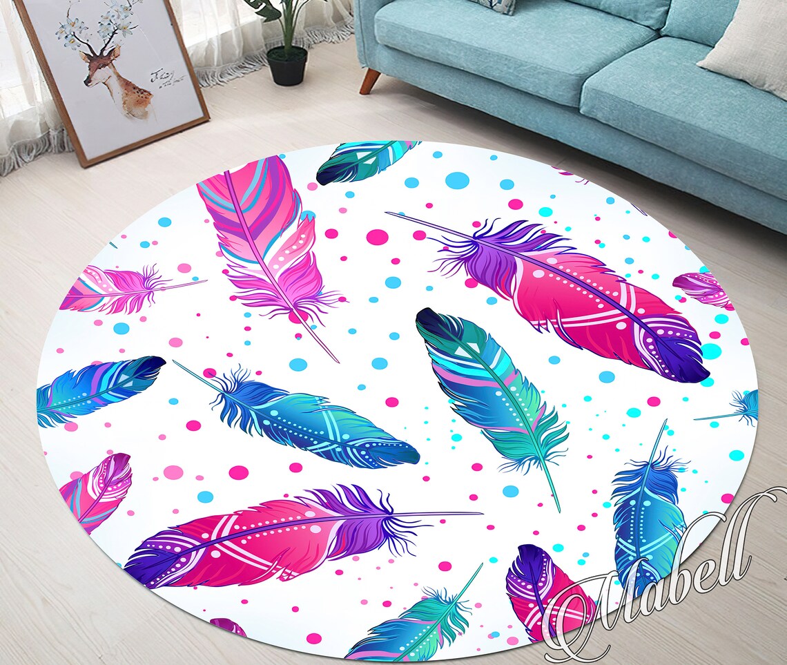 Feather Rug, Painted Bird Feathers Themed Nonslip Area Rug, Neon Color ...
