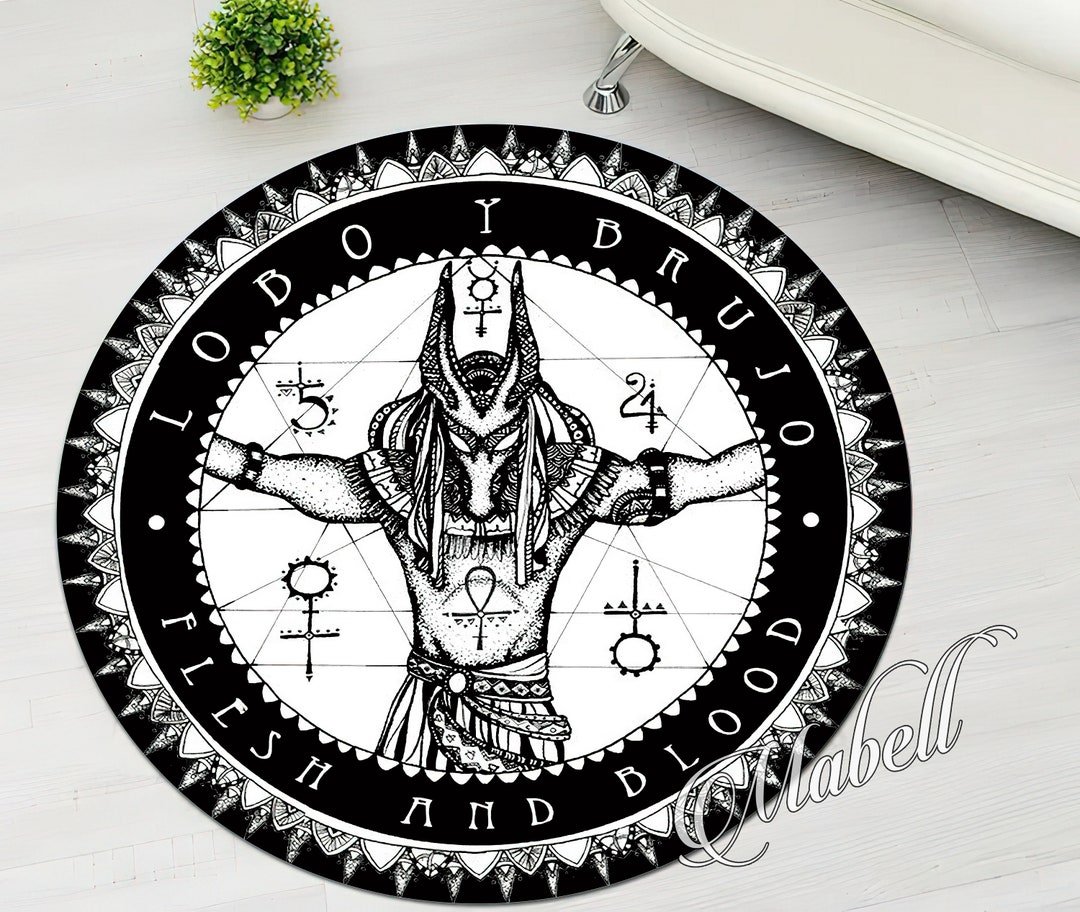 Mythology Rug, Egypt Mythology Anubis Themed Nonslip Area Rug, Circle ...