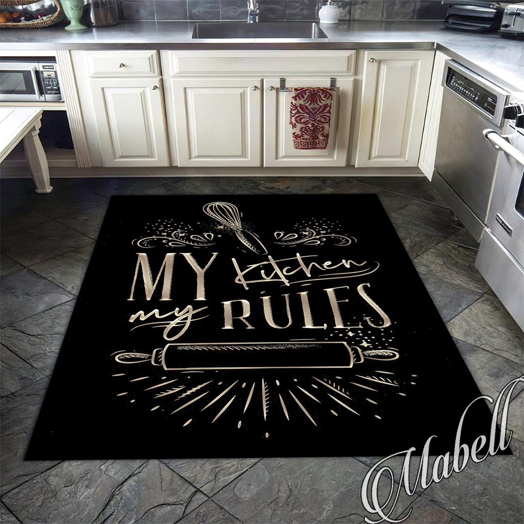 My Kitchen Rug, Text on Black Background Themed Nonslip Area Rug, My ...