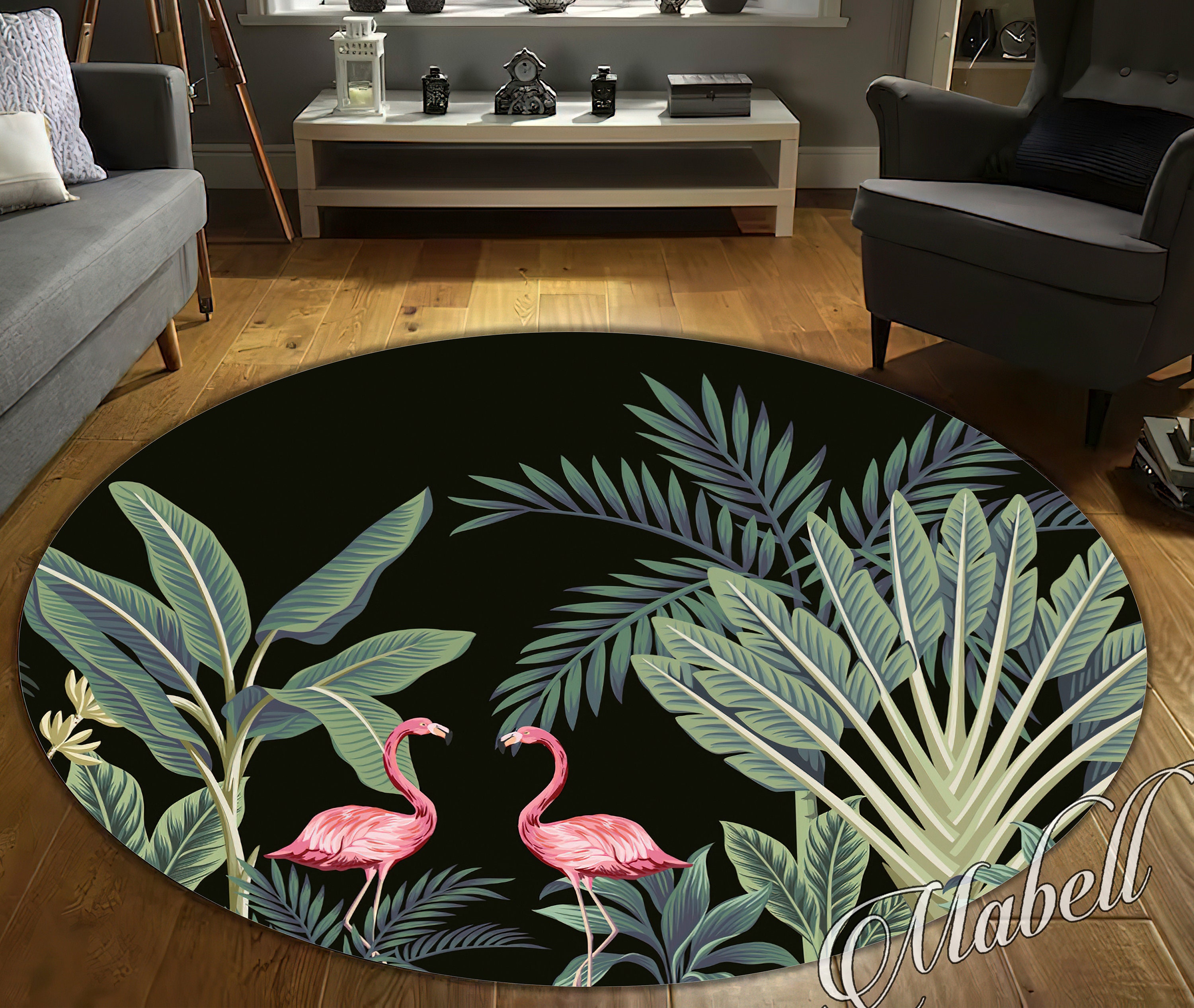 Flamingo Rug, Tropical Leaf Mat Nature Rug, Nonslip Area Rug Soft Floor ...