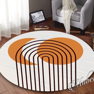 Abstract Round Rug, Striped Art Pattern Nonslip Area Rug, Sun and Moon ...
