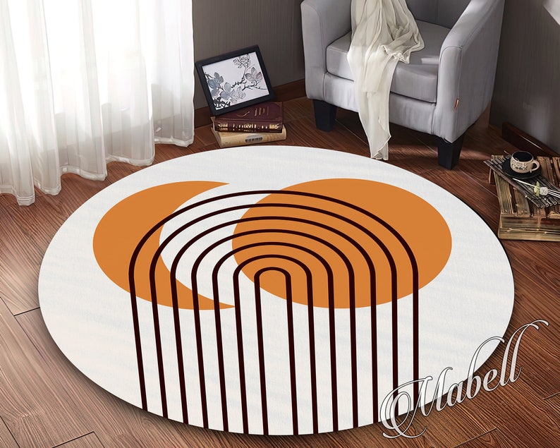Abstract Round Rug, Striped Art Pattern Nonslip Area Rug, Sun and Moon ...