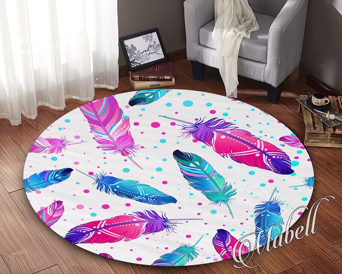Feather Rug, Painted Bird Feathers Themed Nonslip Area Rug, Neon Color ...