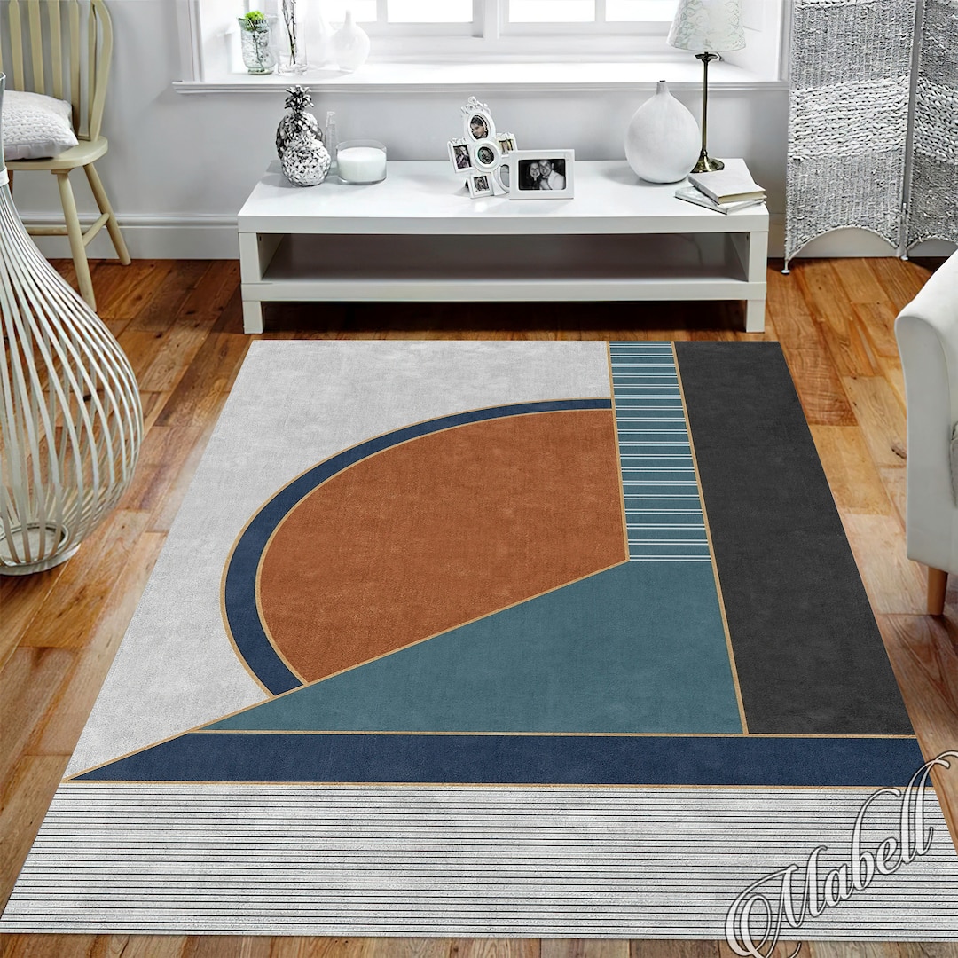 Geometric Rug, Half Circle Style Pattern Nonslip Area Rug, Modern ...