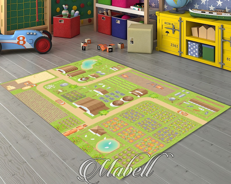 Farm Rug, Kids Room Rug, Farm Roads and Fields Vegetable Themed Nonslip ...