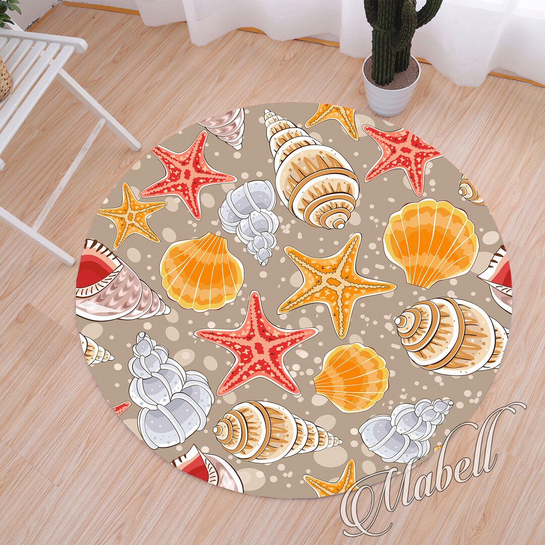 Marine Rug, Starfishes and Seashells Themed Nonslip Area Rug,cute Rug ...