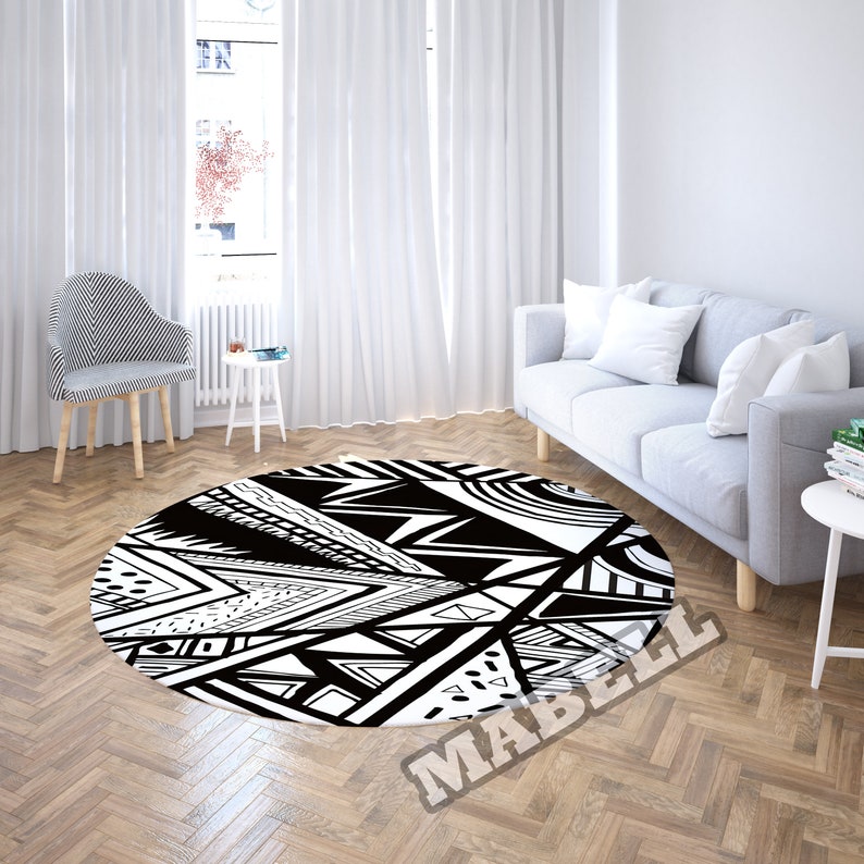 Black White Doodle Drawing Rug Geometric Pattern Nonslip Area - Etsy