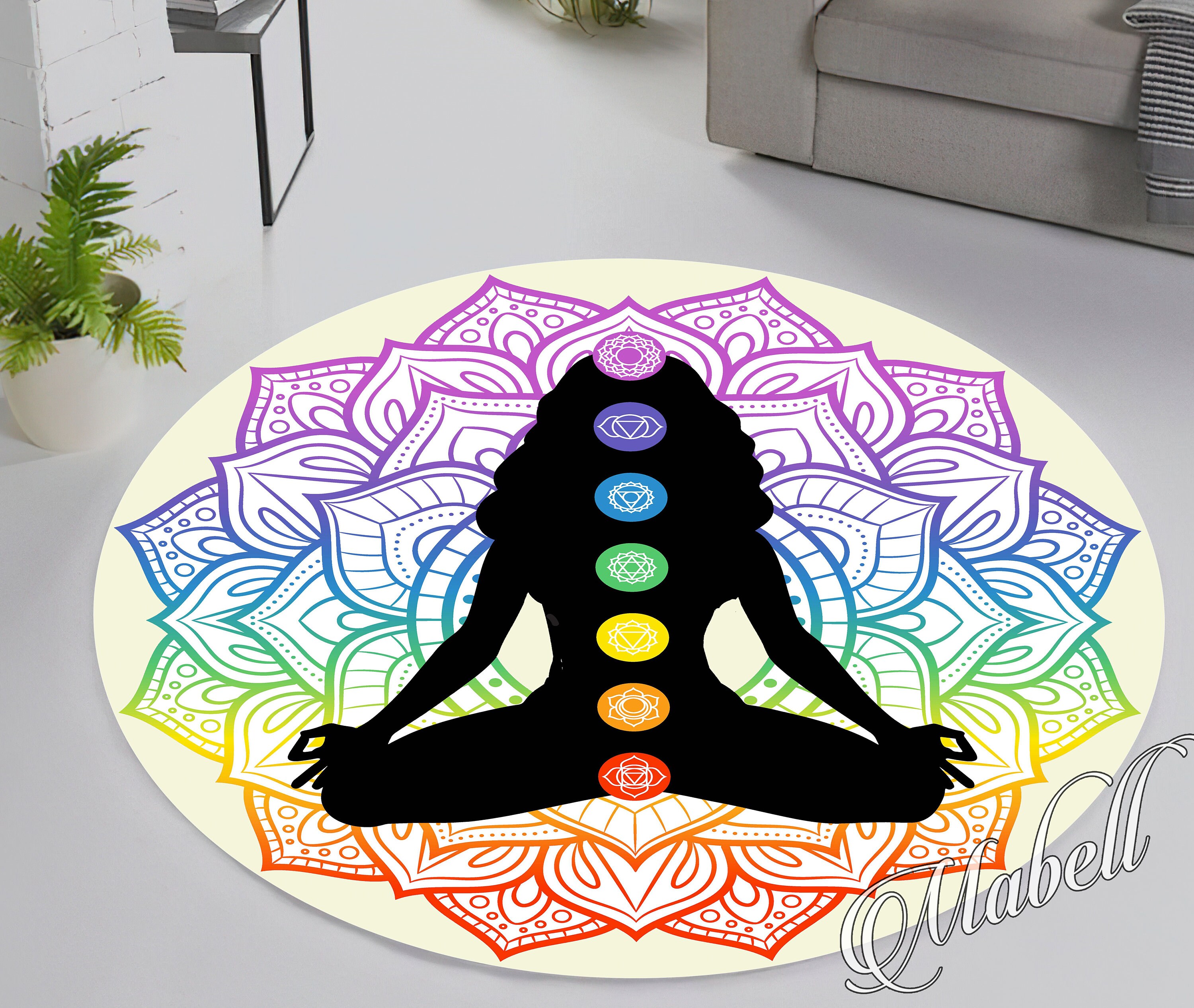 Yoga Round Meditation Rug 7 Chakra Meditation Themed Nonslip - Etsy