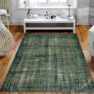 Grunge Rug, Green Grunge Worn Style Pattern Nonslip Area Rug, Green and ...