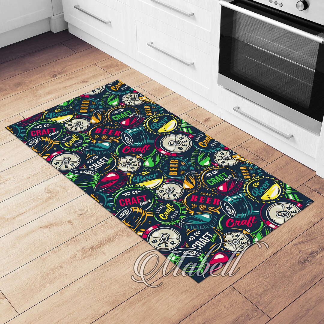 Kitchen Rug, Beer Bottle Caps Themed Nonslip Runner Rug for Kitchen ...