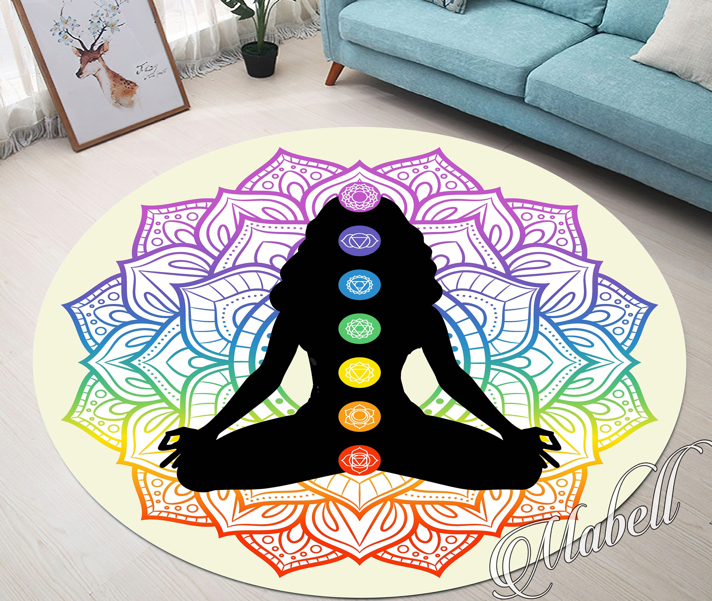 Yoga Round Meditation Rug 7 Chakra Meditation Themed Nonslip - Etsy