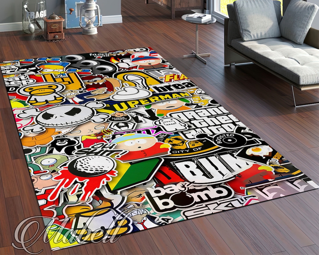 Cartoon Rug, Cartoon Games Logo Themed Non-slip Area Rug, Kids Room Rug ...