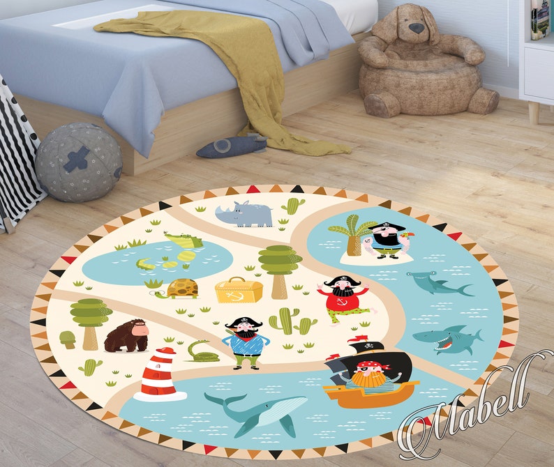Pirates Nursery Round Rug Cute Shark Whale Themed Nonslip - Etsy