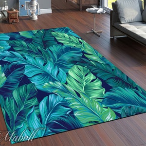 Leaf Rug Turquoise and Green Leaves Themed Nonslip Area Rug Design ...