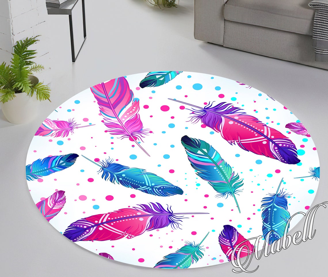 Feather Rug, Painted Bird Feathers Themed Nonslip Area Rug, Neon Color ...