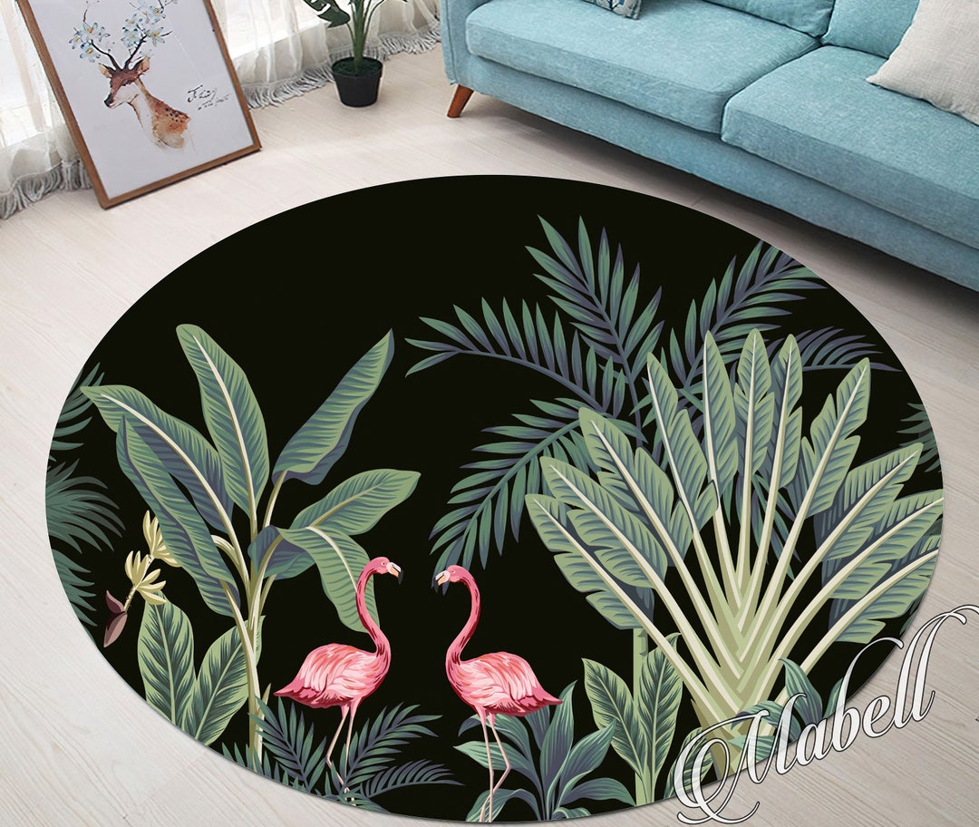 Flamingo Rug, Tropical Leaf Mat Nature Rug, Nonslip Area Rug Soft Floor ...