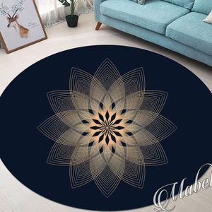 Mandala Rug, Flower Themed Nonslip Area Rug, Colorful Mandala Themed ...