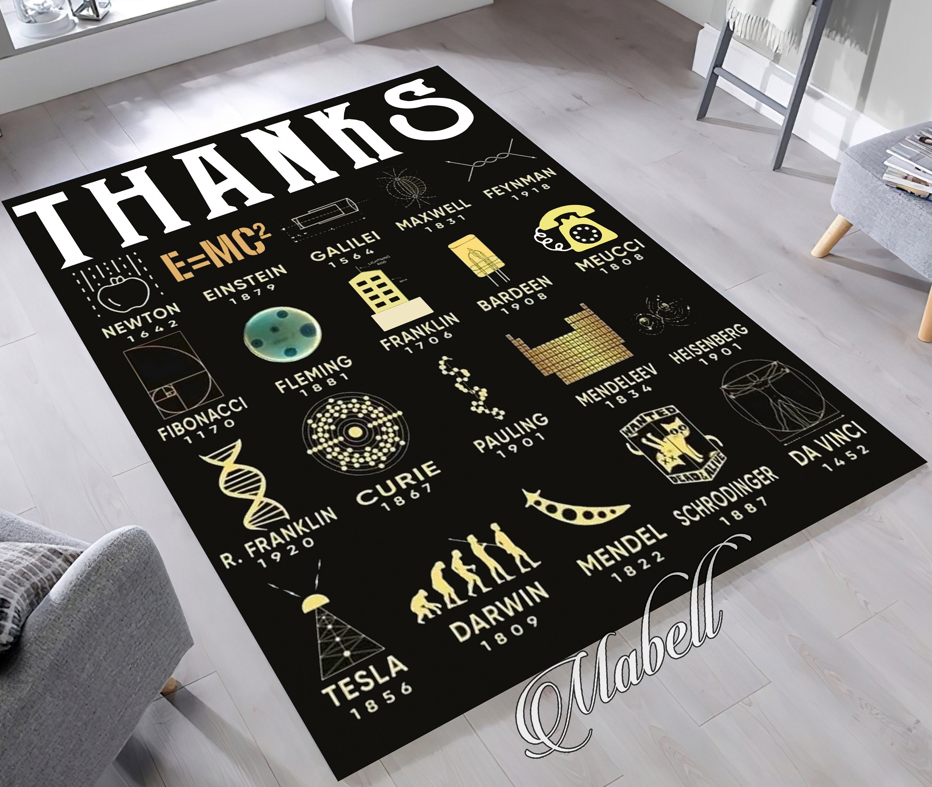 Science Rug, Inventors Inventions Themed Nonslip Area Rug, Science ...