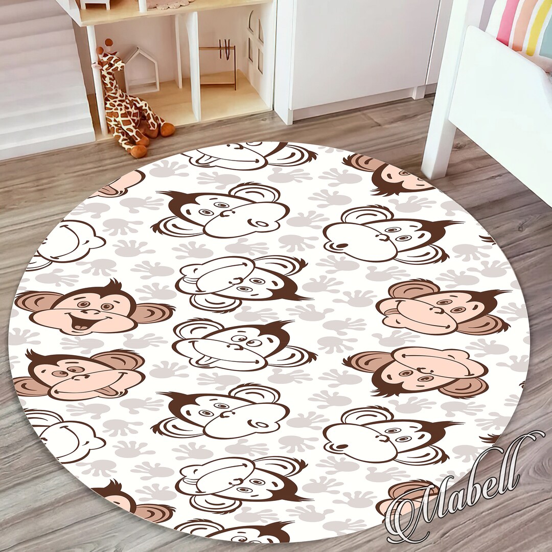 Monkey Nursery Rug, Cute Monkey Heads Themed Nonslip Rug, Kids Room Rug ...