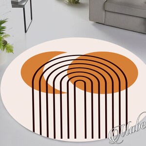Abstract Round Rug, Striped Art Pattern Nonslip Area Rug, Sun and Moon ...