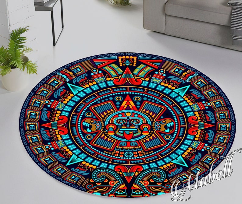 Buddha Rug Mayan Calender Themed Nonslip Area Rug Aztec Rug - Etsy