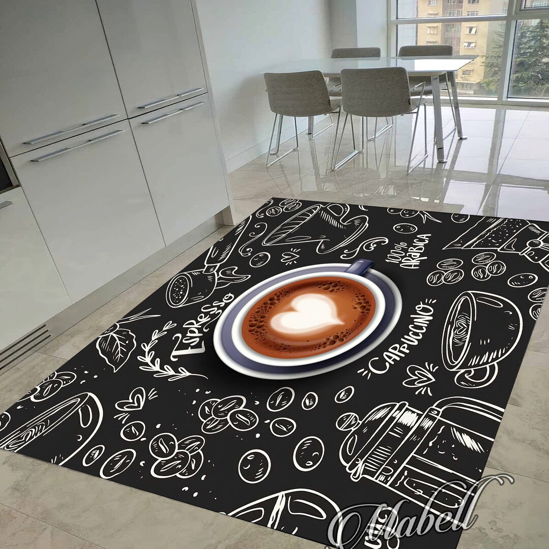 Coffee Kitchen Rug, Coffee Cup Themed Nonslip Area Rug, Gifts for ...