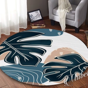 Leaf Plant Rug, Plant Leaf Themed Boho Round Nonslip Area Rug, Onedraw ...