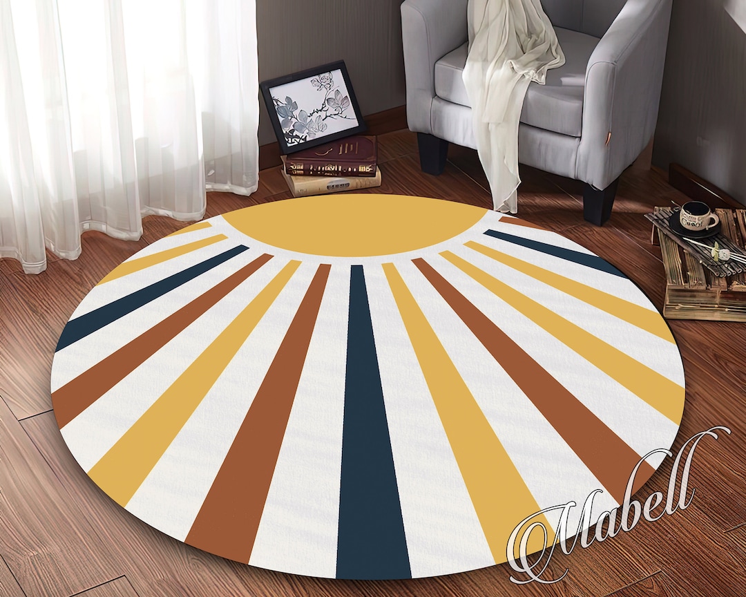 Sun Round Rug, Sun Boho Style Nonslip Area Rug, Sunlight Design Rug ...