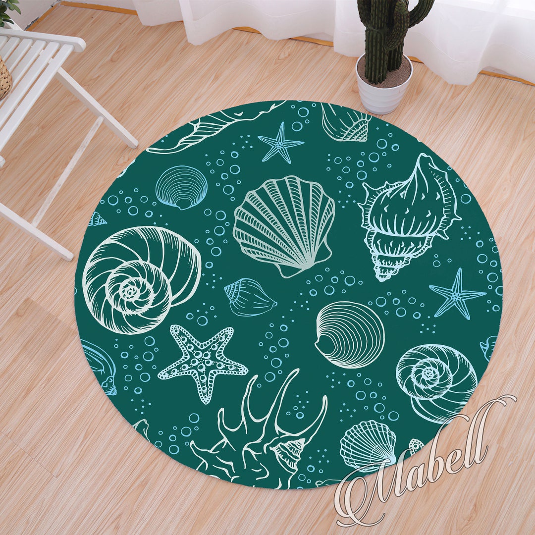 Marine Rug, Starfishes and Seashells Themed Nonslip Area Rug,cute Rug ...