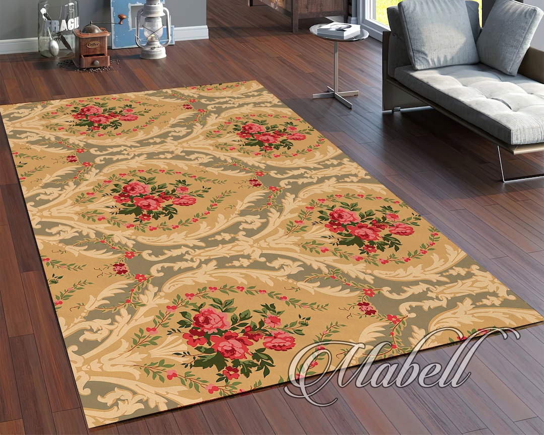 Rose Modern Rug, Living Room Rug, Nonslip Area Rug, Rose Themed Rug ...