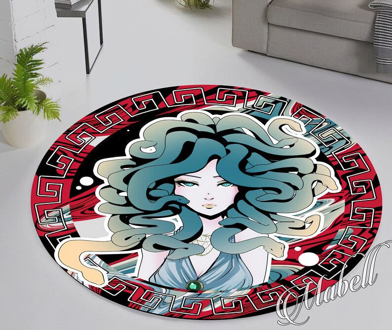 Medusa Round Rug, Medusa Art Themed Nonslip Area Rug, Snake Girl ...