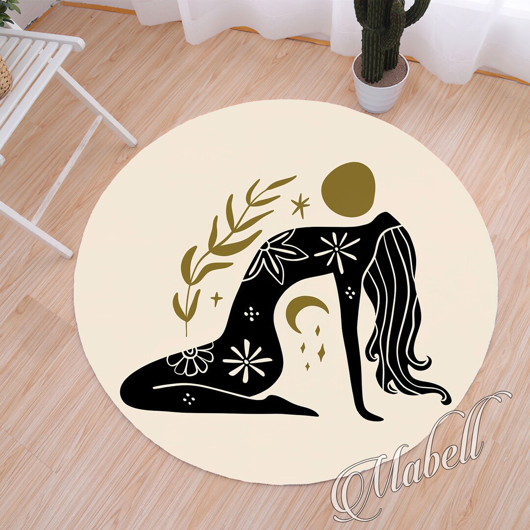 Goddess Rug, Divine Goddess Vector Round Nonslip Area Rug, Boho Sacred ...
