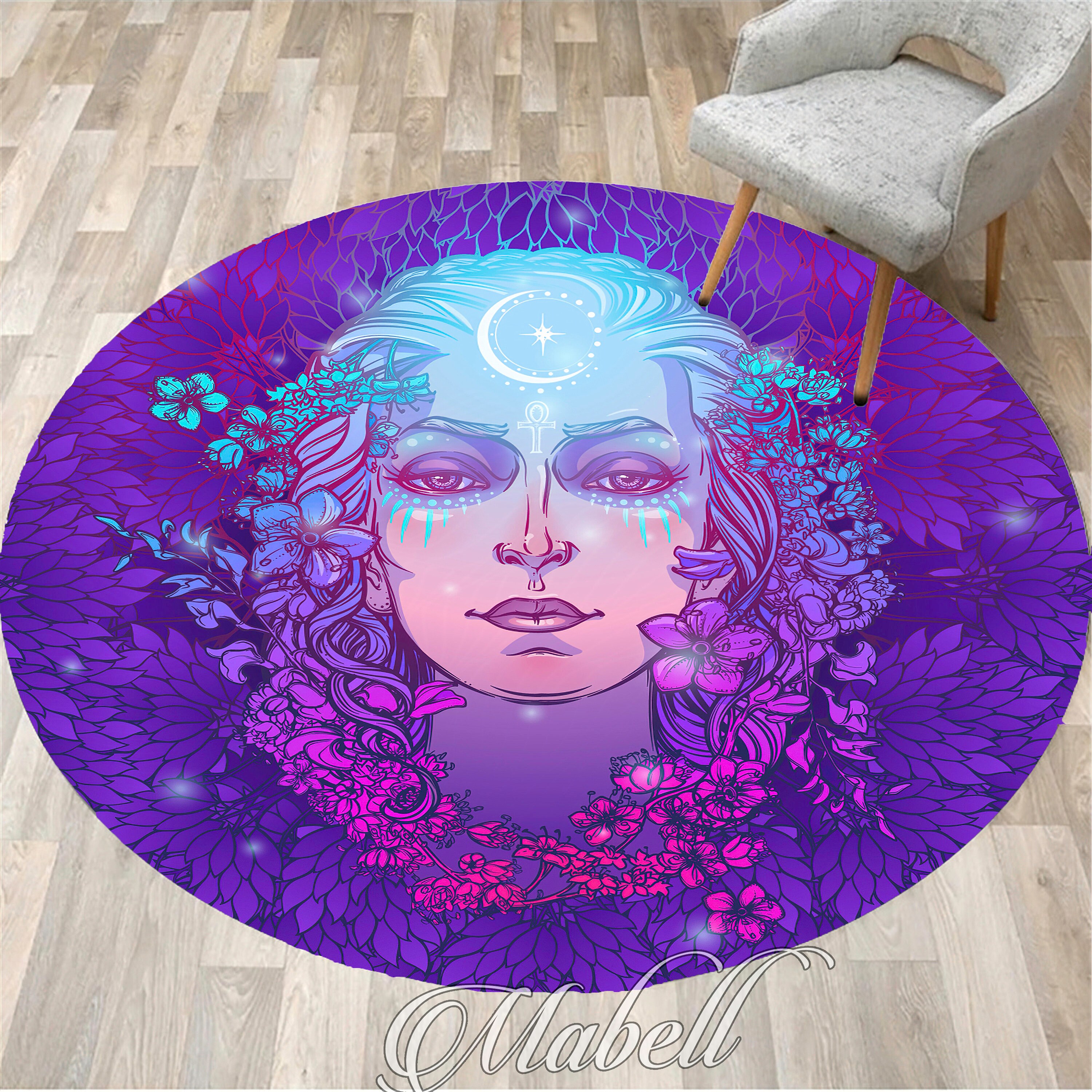 Goddess Round Rug, Symbol of Femininity Themed Nonslip Area Rug, Greek ...