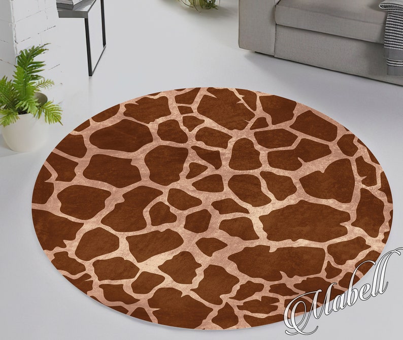 Giraffe Round Rug, Giraffe Spotted Themed Round Nonslip Area Rug, Brown ...