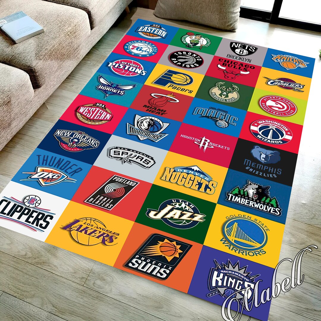 Basketball Teams Rug, Teams Logo Themed Rug, Living Room, Kids Room Rug ...