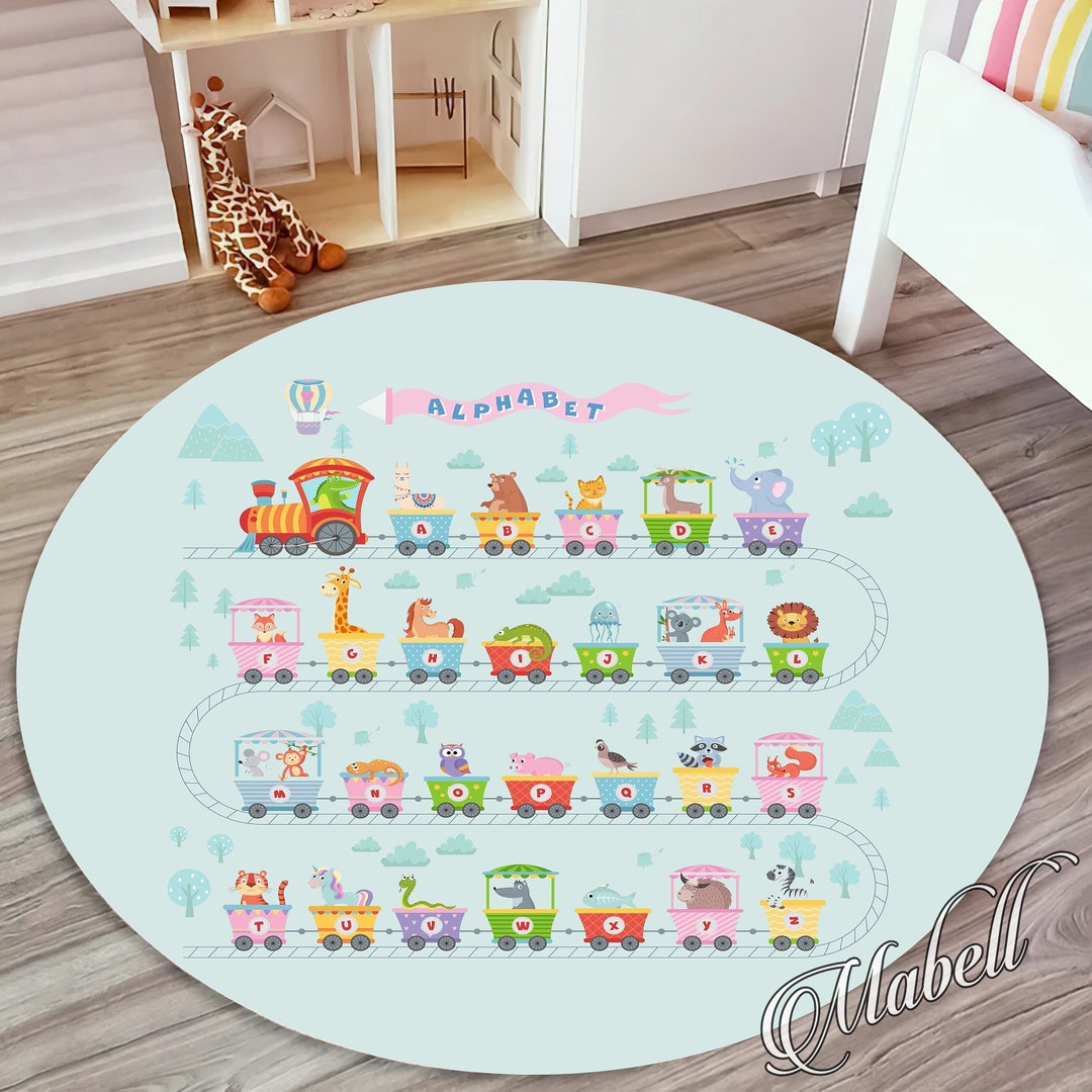 Letters Round Rug, Education Alphabet Themed Nonslip Rug, Train ...