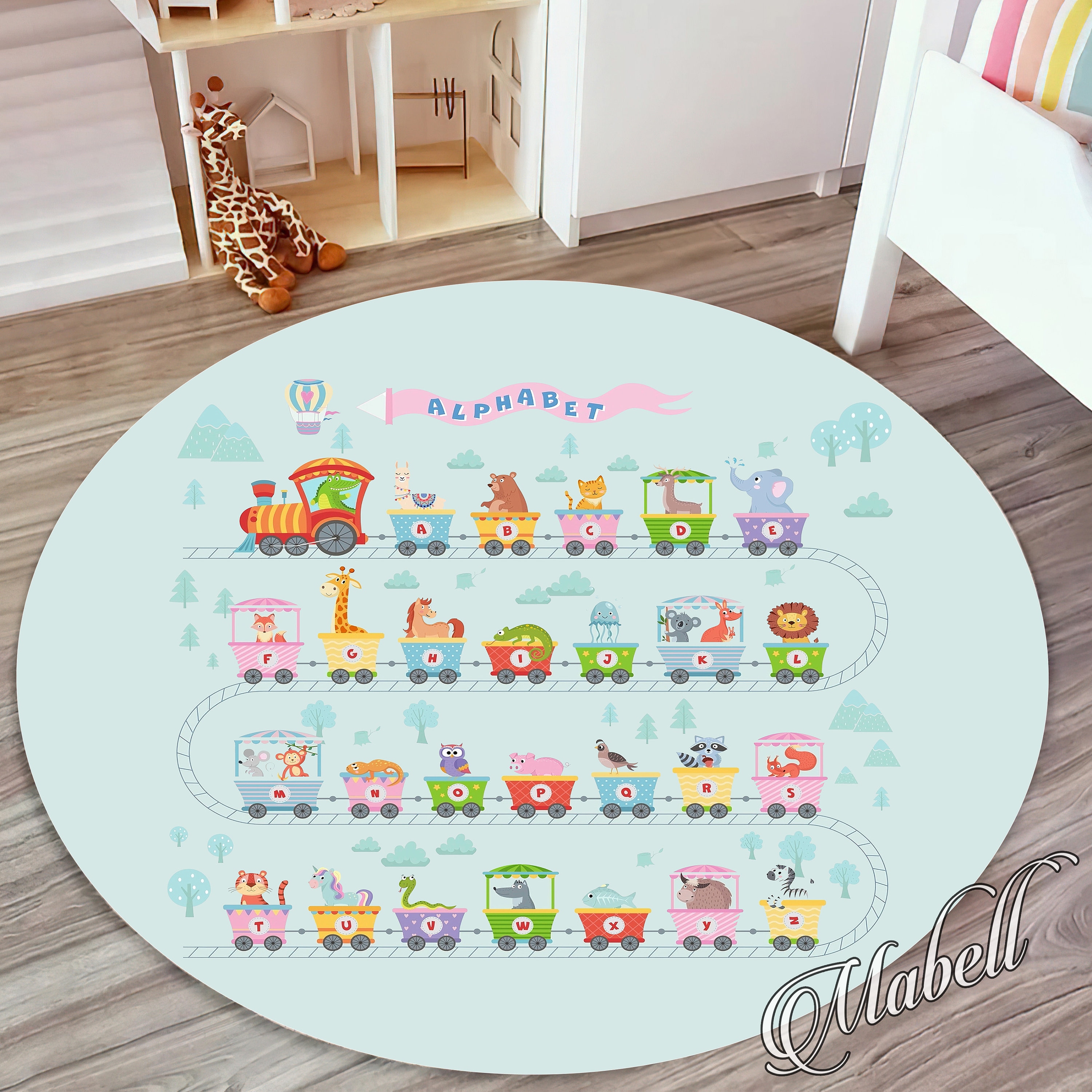 Letters Round Rug, Education Alphabet Themed Nonslip Rug, Train ...
