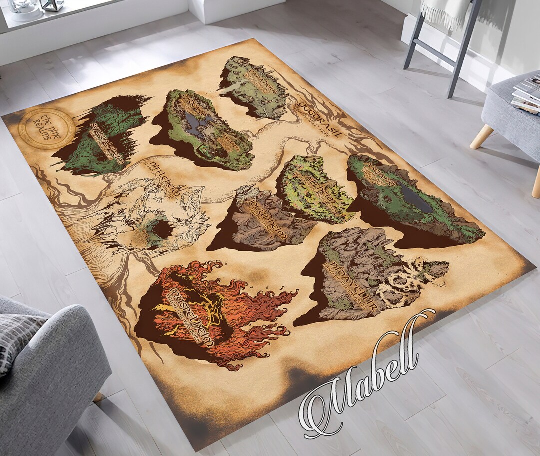 Mythology Rug, Map of the World Tree, the Nine Worlds Themed Nonslip ...