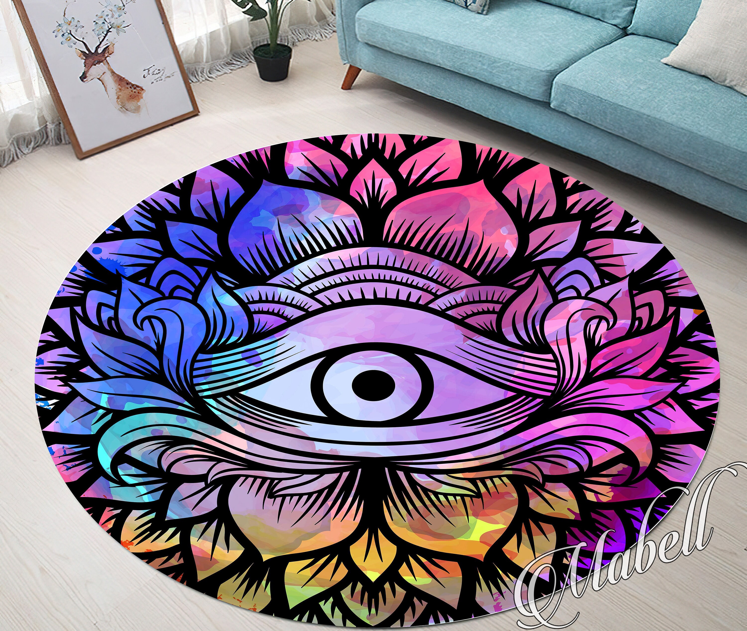 Mystic Round Rug Sacred Symbol With Eye Themed Nonslip Area - Etsy
